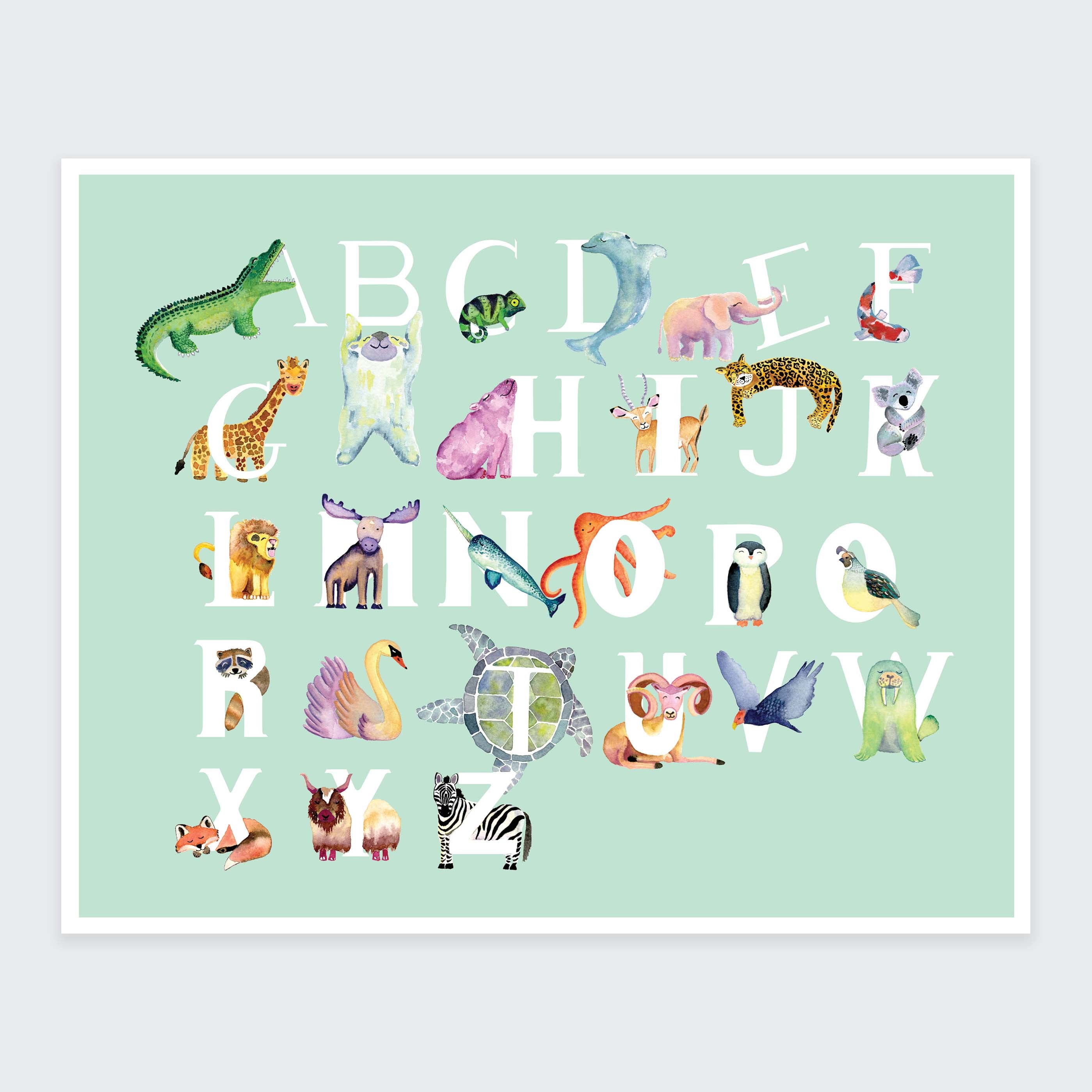 Animal Alphabet Art Print - Mint – MarisaMade